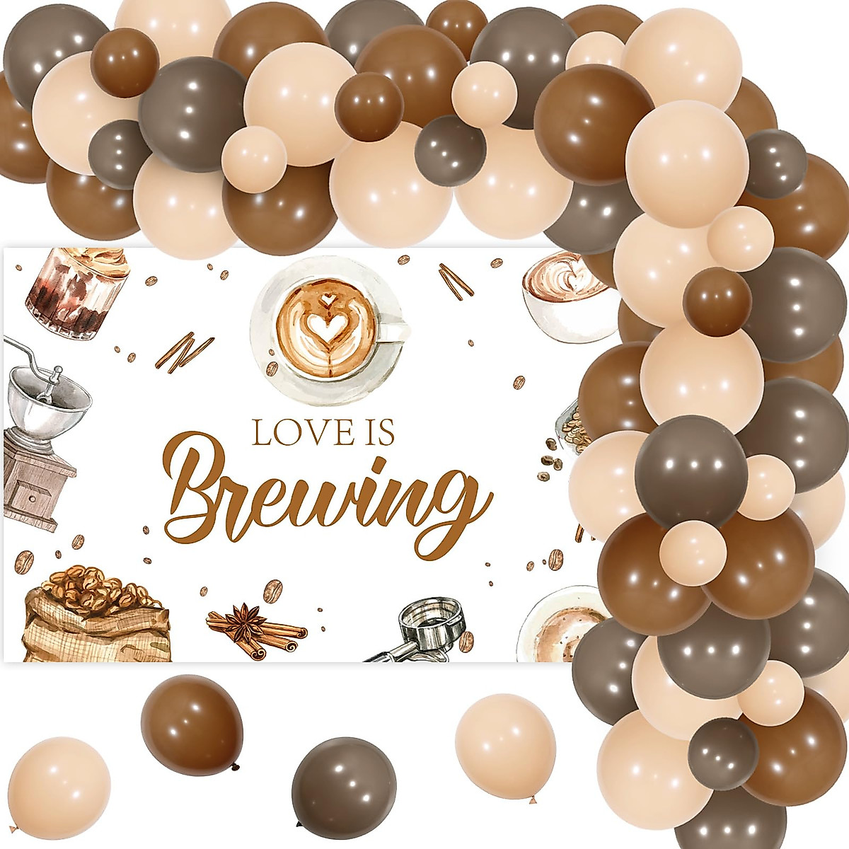 Coffee Bridal Shower Decorations Love is Brewing Backdrop Banner Coffee Balloon Arch Kit Love is Brewing Bridal Shower Decorations Coffee Bar Bachelorette Party Supply for Coffee Lovers Wedding Shower