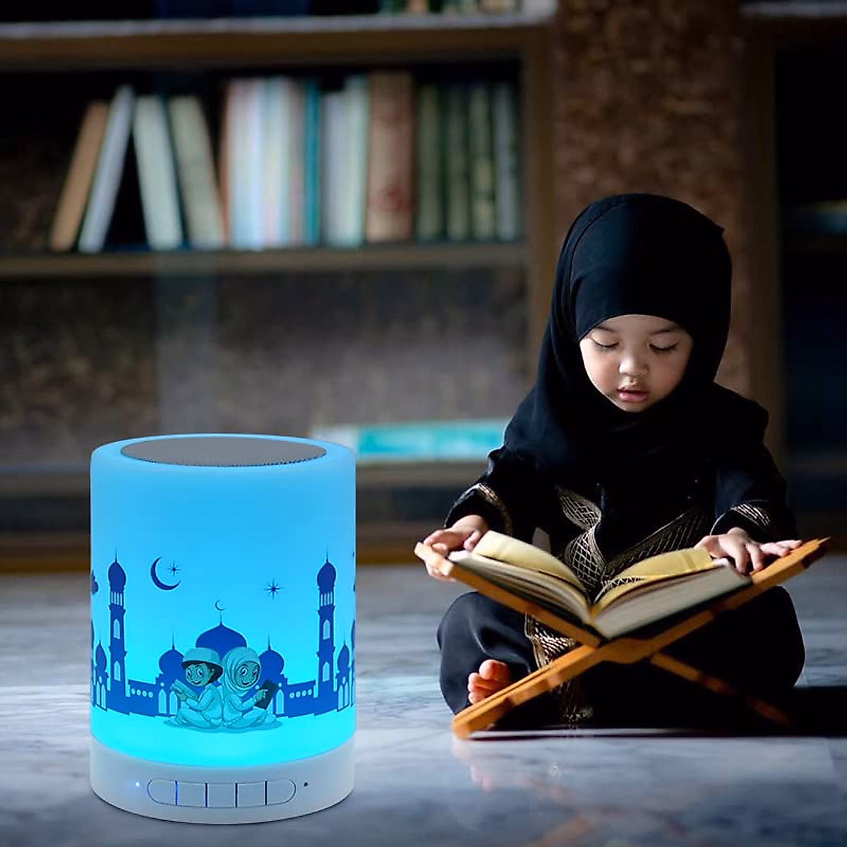 Telawah Quran Speaker with Remote Control, Portable LED Bluetooth Touch Cube MP3 Music Player Quranic Night Light Speaker
