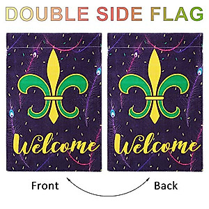 Tatuo 2 Pieces Mardi Gras Garden House Flag Fleur De Lis Garden Flag Double Sided Mardi Gras Party Decoration Flag for Yard Lawn Decoration, 12 x 18 Inch