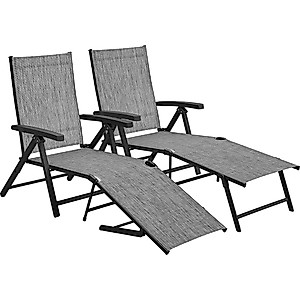 Yaheetech Outdoor Folding Chaise Lounge Set of 2 Patio Reclining Chairs w/Adjustable 7-Position Back for Beach Pool Garden Yard Deck Gray