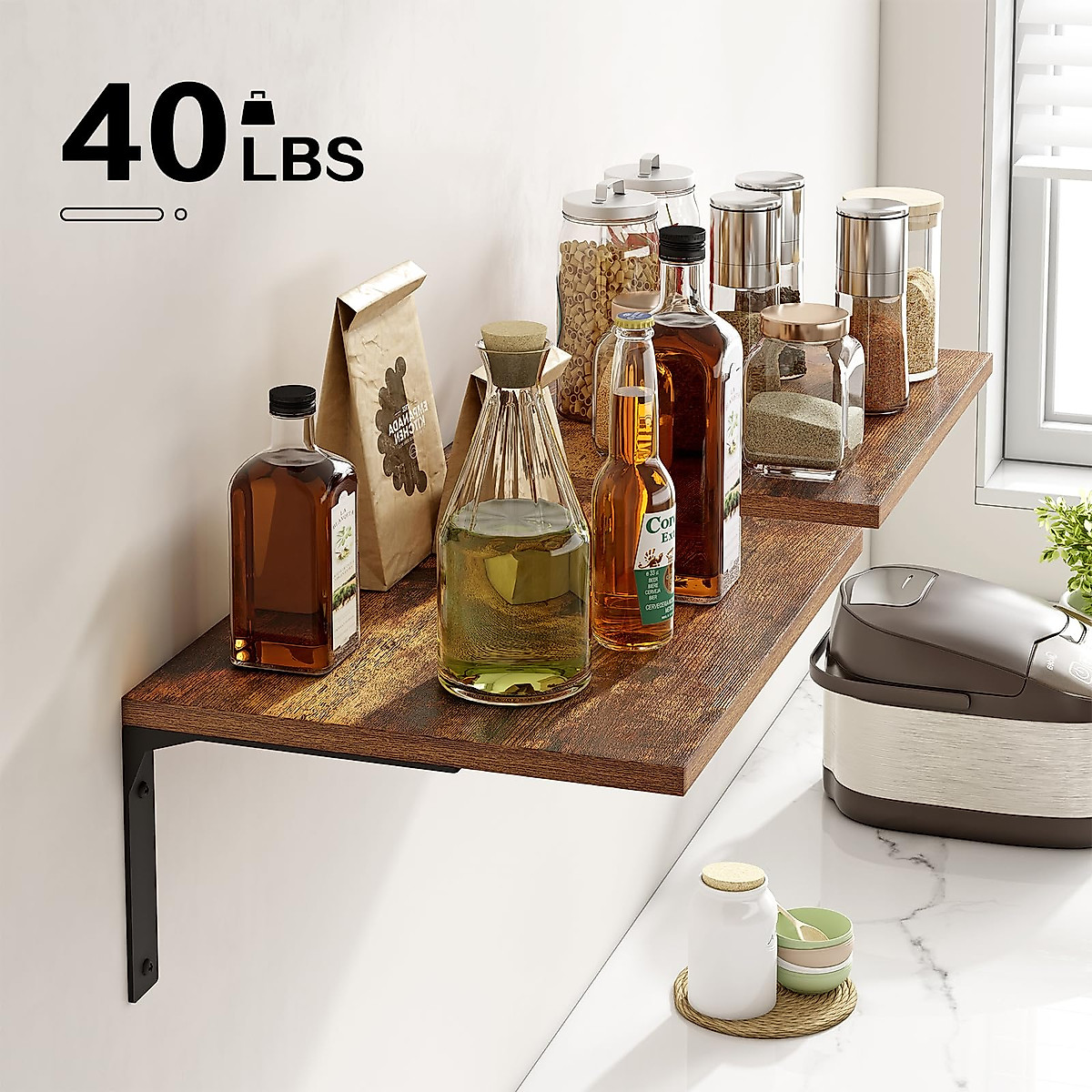 Inforth Floating Shelves for Wall Display, 12” Deep Wall Mounted Shelves for Living Room, Bedroom, Kitchen, Office Decor, Modern Hanging Bookshelf, Storage and Display Shelf Set (Rustic Brown)