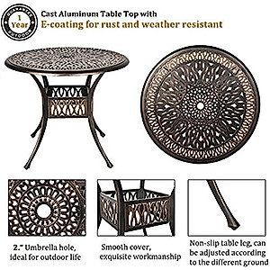 Grepatio 3 Piece All Weather Cast Aluminum Dining Set - 2 Elizabeth Chairs and 35.4" Bistro Table with Umbrella Hole -Outdoor Furniture Dining Set for Patio