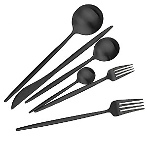 JASHII Luxury Black Flatware, Silverware Sets, 24-pieces Elegant Cute 18/10 Stainless Steel Silverware Set for Eating Home Kitchen Hotel Restaurant, Service Sets for 4 People, Dishwasher Safe