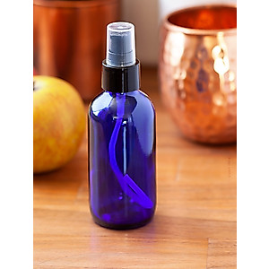 JUVITUS 4 oz / 120 ml Cobalt Blue Glass Boston Round Bottle with Black Treatment Pump (6 Pack) + Funnel