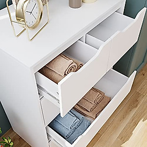 HOSTACK Modern 5 Drawer Dresser, Chest of Drawers with Storage, Wood Clothing Organizer with Cut-Out Handles, Accent Storage Cabinet for Living Room, Bedroom, Hallway, White