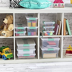 Sterilite Medium Clip Box, Stackable Small Storage Bin with Latching Lid, Plastic Container to Organize Office, Crafts, Clear Base and Lid, 4-Pack