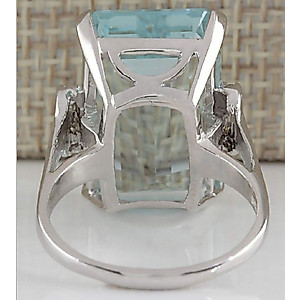 LVSHI Vintage Women 925 Silver Aquamarine Gemstone Ring CZ Cubic Zirconia Ring Wedding Jewelry Gift Size 6-11 (Size 11)