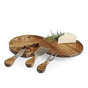 TOSCANA - a Picnic Time brand Acacia Brie Cheese Board and Knife Set - Charcuterie Board Set - Wood Cutting Board, (Acacia Wood) 7.5 Inches