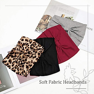 Gangel Boho Headbands Fabric Knotted Turban Head Wraps Wide Hair Scarf Cotton Yoga Running Hair Accessories for Women (Pack of 4) (Adorable)