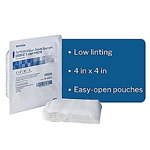 McKesson Premium Woven Gauze Sponges, Sterile, 12-Ply, USP Type VII, 100% Cotton, 4 in x 4 in, 10 Per Pack, 128 Packs, 1280 Total