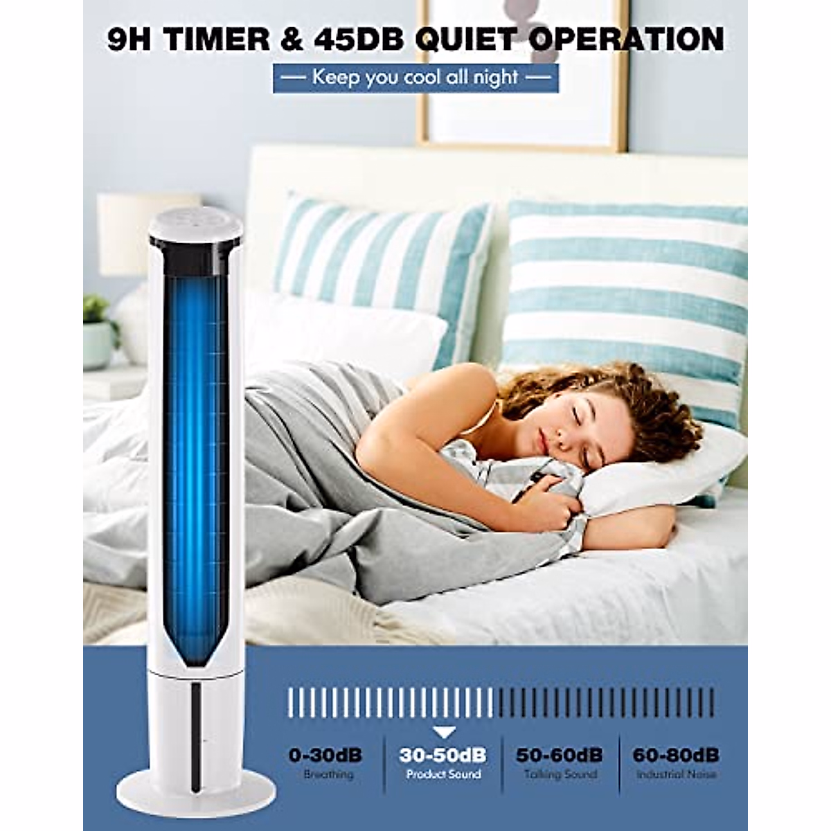 ARLIME Portable Air Conditioner, Evaporative Tower Cooling Fan with Remote, 70° Oscillation, 3 Speeds & 9-Hour Timer, Swamp Cooler with 4 Ice Packs, Tower Cooler Air Cooler for Room Home Office, 41In