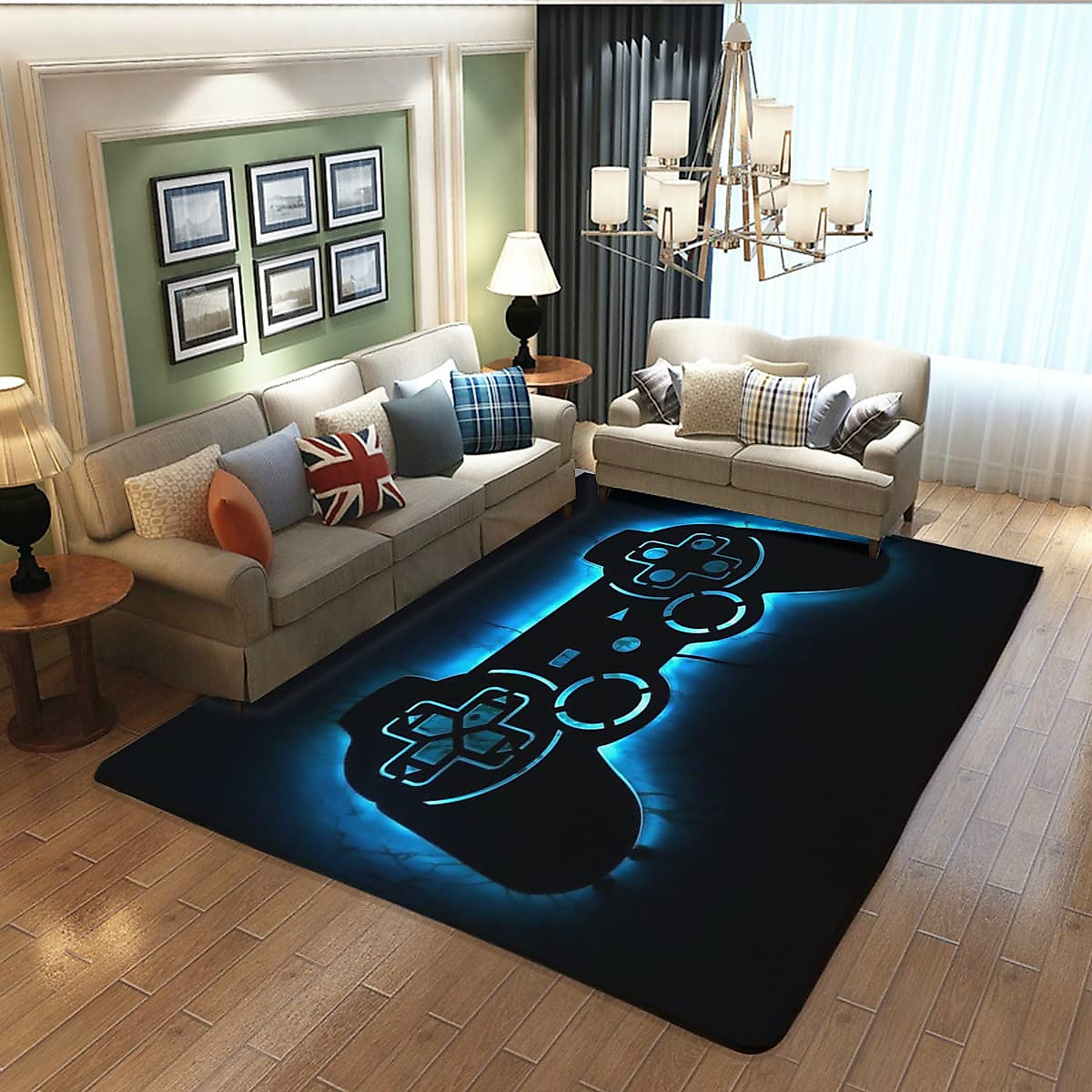 LUCKY&DONG Anime Gamer Rugs for Bedroom Boys Teens Printed Game Gamepad Carpets Living Room Mat Home Decor Non-Slip Crystal Floor Polyester Gamer Decor Doormats 17.5x31.5in