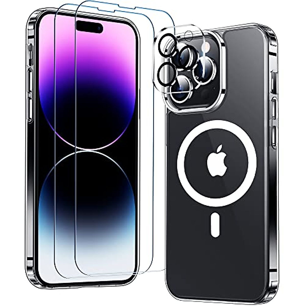 MOZOTER Magnetic for iPhone 14 Pro Max Case,[Compatible with Magsafe] [Anti-Yellowing][Glass Screen Protector+Camera Lens Protector] Shockproof Slim Thin Phone Case Cover 6.7 inch-Clear