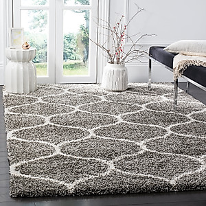 SAFAVIEH Hudson Shag Collection Area Rug - 6' x 9', Grey & Ivory, Moroccan Ogee Trellis Design, Non-Shedding & Easy Care, 2-inch Thick Ideal for High Traffic Areas in Living Room, Bedroom (SGH280B)