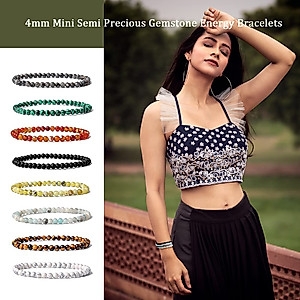 XIMEO 12Pcs 4mm Mini Semi Precious Gemstone Energy Bracelets - Tiny Round Beads Stretch Bracelet Natural Stone Healing Crystal Statement Bracelet for Men Women Unisex