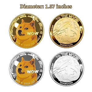 KANGHE 2pcs Dogecoin Coin Collection, Doggie Virtual Coin, Shiba Inu Coin Gold-Plated and Silver-Plated Commemorative Ccoin