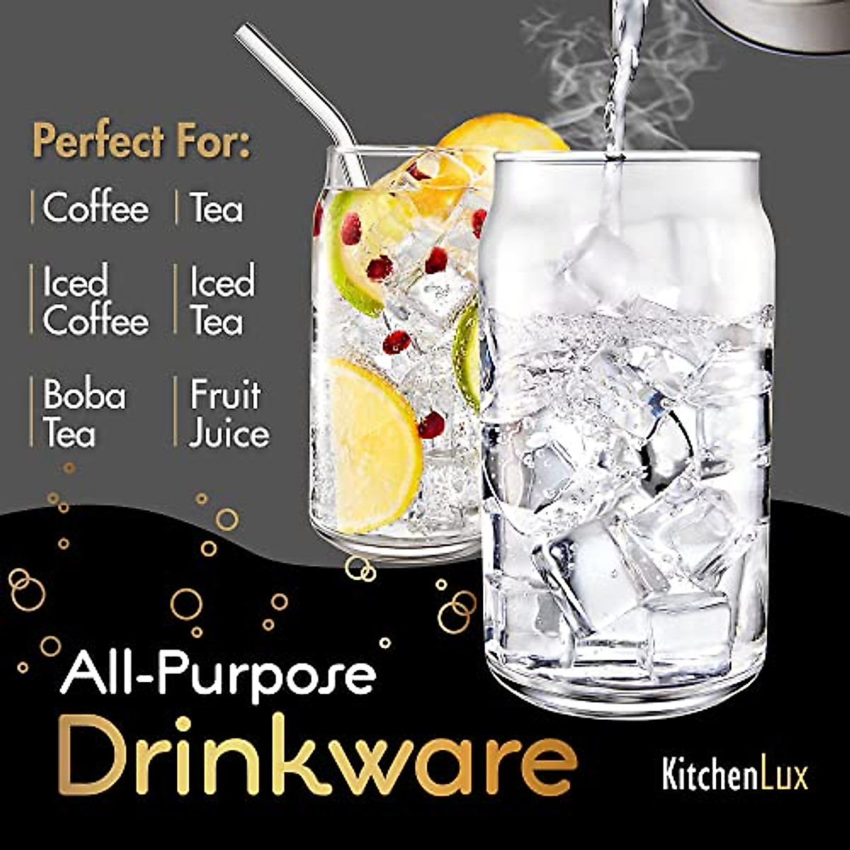 16 oz Can Shaped Glass Cups, Set of 2 Beer Can Glasses, Aesthetic Soda Can Cup Clear Glass Tumbler Beer Glasses, Tall Cocktail Drinkware Cute Cups, Cool Drinking Glasses for Kitchen, Modern Glassware