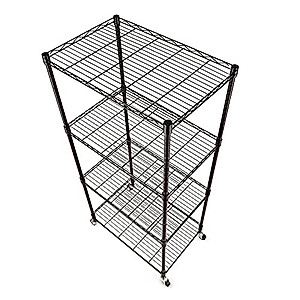 N&F Hlyluoyi 4-Shelf Storage Rack, Garage Shelves Heavy Duty，Metal Shelving with Wheels, 165 Pounds Per Utility Shelf Unit, Wire Rack Organizer, Black(13.4D x 23.2W x 49.8H)