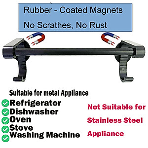 Magnetic Towel Bar Towel Holder Towel Rack Towel Hook Hanger with Hooks Storage for Refrigerator, Kitchen Stove, Oven, Dishwasher, Sink Laundry Washing Machine Or Steel Metal Surface - Black