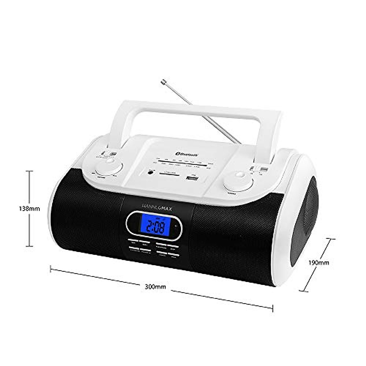 HANNLOMAX HX-509R Portable AM/FM Radio, Bluetooth, USB/SD Slot for MP3 Playback, Aux-in, AC/DC Dual Power Source. (White)