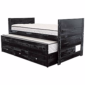 Bedz King All in One Twin Bed with Twin Trundle and 3 Built in Drawers, Weathered Black