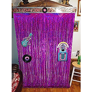 Foil Fringe Curtains Party Decorations - Melsan 3 Pack 3.2 x 8.2 ft Tinsel Curtain Party Photo Backdrop for Birthday Party Baby Shower or Graduation Decorations Rose Red