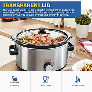 Oval Glass Crock Pot Lid 7 Quart Replacement for Oval lid Rival Crock Pot Slow Cooker SCV700-CH-BR, SCV700SS and Hamilton Beach Slow Cooker Lids Replacement Oval 7 Quart 33474G.