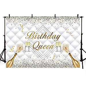 AIBIIN 7x5ft Birthday Queen Backdrop Glitter Diamond Headboard Birthday Party Decorations Women Champagne Bithday Prom Banner Photo Shoot Props