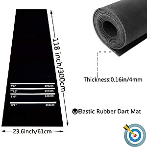 MYOYAY Rubber Dart Mat, 9.8 x 2ft Heavy Duty Dart Carpet with Throw Lines Professional Non-Slip Dart Floor Mat Soundproof Flooring Protector for Dart Game (118 x 24 x 1/5inch)