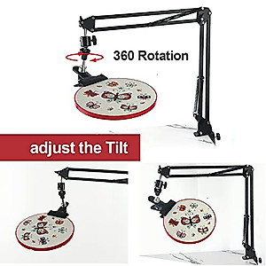 Embroidery Hoop Holder - Adjustable Embroidery Hoop Stand, Metal Embroidery Stand，Folding Embroidery Stand Cross Stitch Stand 360 Hoop Spin knob,Suitable for Phone Holder.
