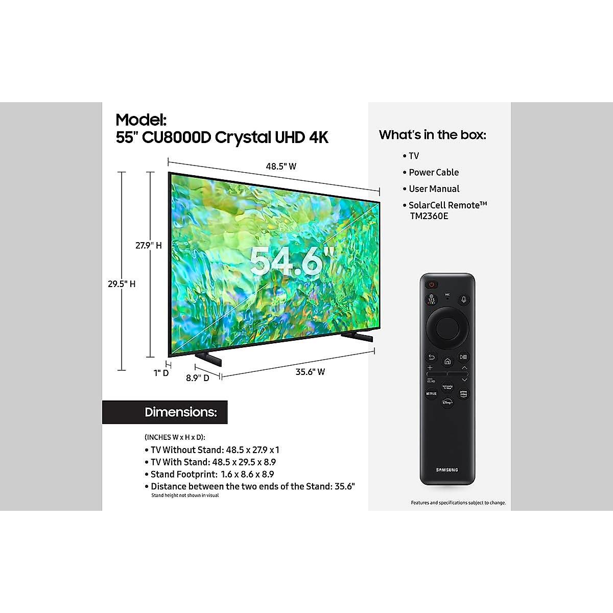 SAMSUNG 75-Inch Class CU8000 Series 4K Crystal UHD Smart TV with Dolby (UN75CU8000DXZA)