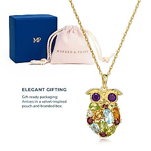 MORGAN & PAIGE 18k Yellow Gold Plated Sterling Silver Genuine Multi Gemstone Owl Pendant Necklace, 18"