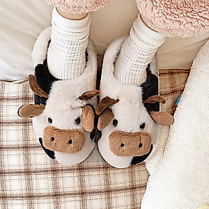 EOIRQHOPDD Cute Cow Slippers for Women Girls Fuzzy Plush cotton slippers household indoor Outdoor Slippers
