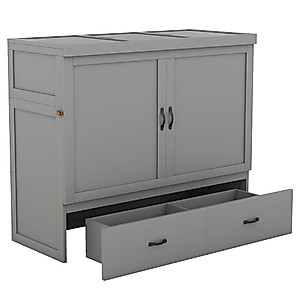 Full Size Murphy Bed and Storage Drawers and USB Port, Space-Saving Wall Bed with Storage,Murphy Bed for Living Room