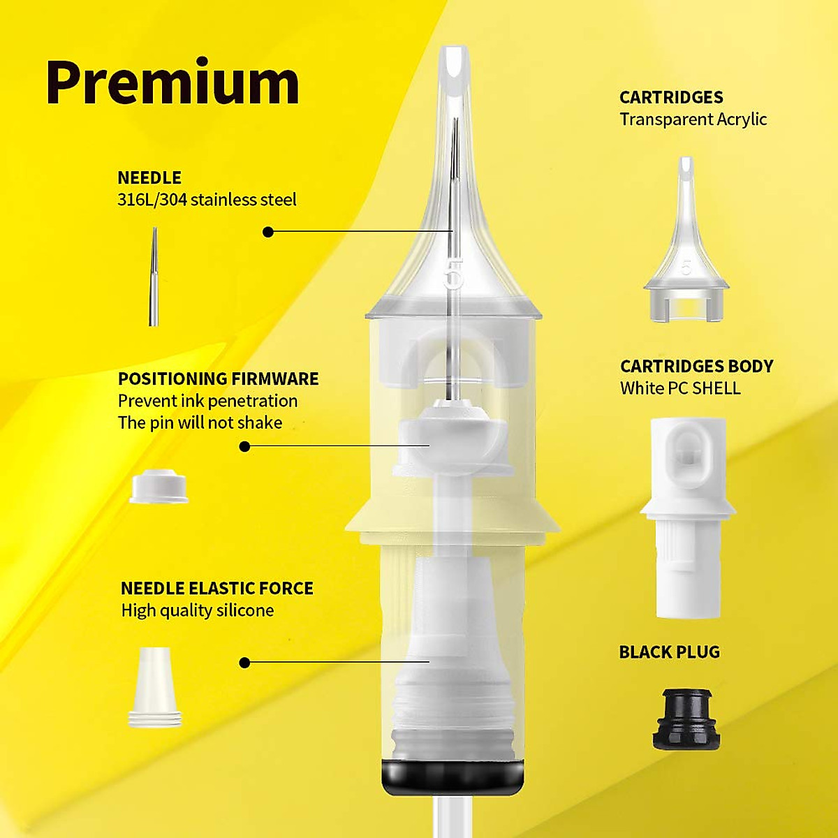 Hawink 3RL Tattoo Needles Cartridge #10 Bugpin 3 Round Liner X-Taper 16PCS with Membrane Professional Disposable Finger Ledge Cartridges EN05S-FG-16-1003RL