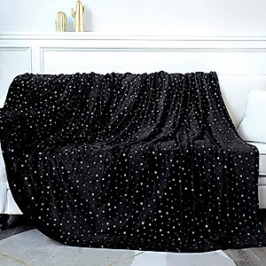 NANPIPER Fleece Blankets Cozy Microfiber King Size Blanket,Super Soft Star Foil Print,90"x 108" Black