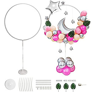 Elecrainbow 67 Inches Height Round Circle Balloon Arch Frame Stand Kit for Party Decorations, Balloon Column Base, Pole, Balloon Clip Rings, Balloon Tie Tool, Strip & 5 Packs of Accessories Included