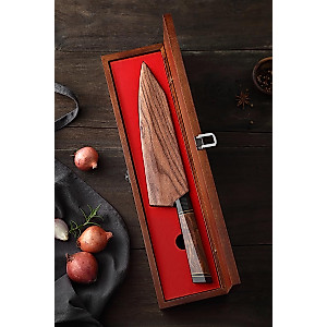 XINZUO 8.5 inch Chef Knife Damascus Steel Hand Forged Kiritsuke Kitchen Knife, Professional Gyuto Knife-Desert Ironwood Handle with Black Walnut Wooden Sheath and Acacia Wooden Box