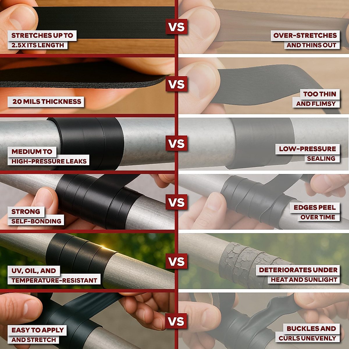 XFasten Self Fusing Silicone Tape Black 1" X 36-Foot, Silicone Tape for Plumbing, Leak Seal Tape Waterproof, Silicone Grip Tape, Rubber Tape Thick for Pipe, Hose Repair Tape, Stop Leak Tape