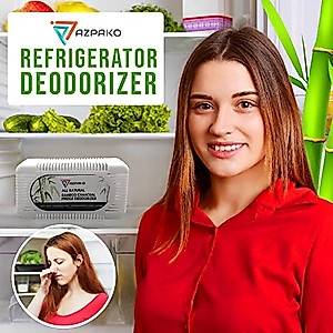 AZPAKO Refrigerator Deodorizer (2 Pack) - Natural Bamboo Activated Charcoal Fridge Deodorizer - Effective Than Baking Soda - Activated Carbon Smell Remover and Moisture Absorber , Fridge and Freezer Odor Eliminator