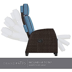 Grand patio Outdoor Furniture with Fire Pit Table Recliner Wicker Chairs 3 Pieces Reclining Chair for Patio Garden Backyard, Peacock Blue