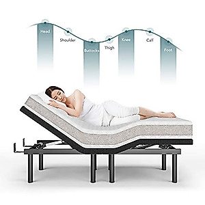 Furgle Adjustable Bed Base Frame Queen Ergonomic Adjustable Bed Base Double Motor Bed Frame with Massage, 2 USB Ports, Wireless Remote Control, Adjustable Mattress Retainer Bar