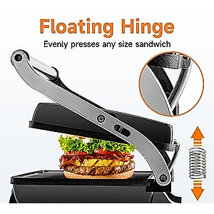 SUSTEAS 3-in-1 Electric Indoor Grill - Panini Press with Non-Stick Cooking Plates, Opens 180-Degree Gourmet Sandwich Maker, Floating Hinge Fits All Foods, Panini Press Grill with Grease Tray