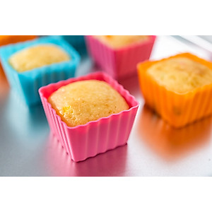 Bakerpan Silicone Square Molds for Baking, Baking Cups, Mini Cake Molds, Square Cupcake Liners, 1.5 Inch Square Cups - Set of 12