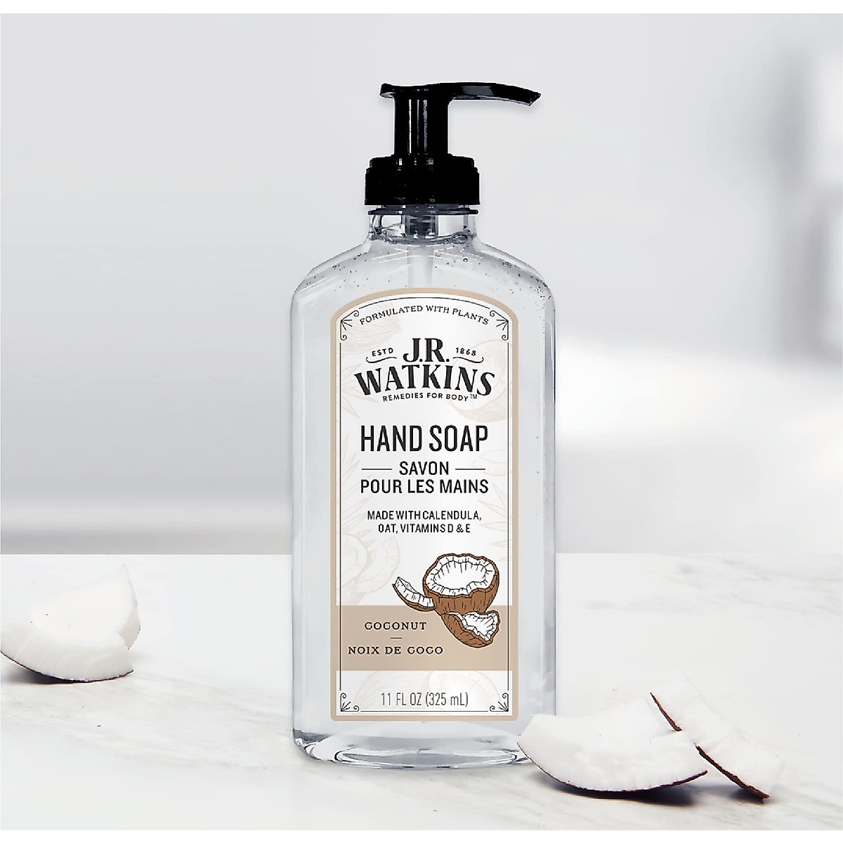 J.R. Watkins Gel Hand Soap, Scented Liquid Hand Wash for Bathroom or Kitchen, USA Made and Cruelty Free, 11 fl oz, Coconut, 6 Pack