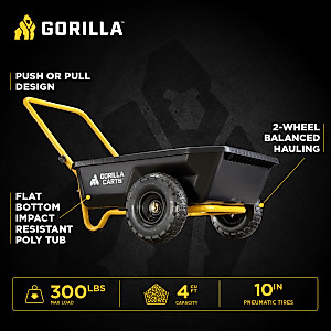 Gorilla Carts 4GCG-NF 4 Cu. Ft. Poly Garden Dump Cart with No-Flat Tires, Black (Amazon Exclusive)