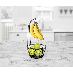 Spectrum Diversified Paxton Tree & Basket Hanger & Fruit Basket, Produce Saver Banana Holder & Open Wire Fruit Bowl for Kitchen Counter & Dining Table, Black