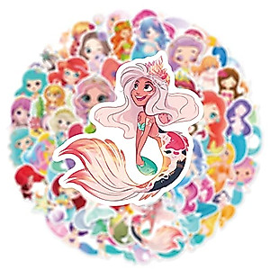 50PCS Kawaii Cartoon Mermaid Stickers Sweet Mermaid Fairy Stickers Waterproof Bedroom Wardrobe Car Skateboard Motorcycle Bicycle Luggage Guitar Laptop Phone DIY Decal Vinyl Stickers for Kid Girl (mermaid)