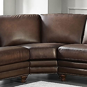 Hydeline Belfast Top Grain Leather Symmertrical Sectional, Caramel Brown, Feather Down, Memory Foam and Springs Seating