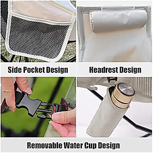 WEST TUNE Ultralight Folding Camping Chair with Headrest, High-Back Aluminum Portable Camping Chair,Backpacking Chair for Festivals Fishing Picnic and Hiking,Breathable Outdoor Camp Chair,Beige 2 pcs